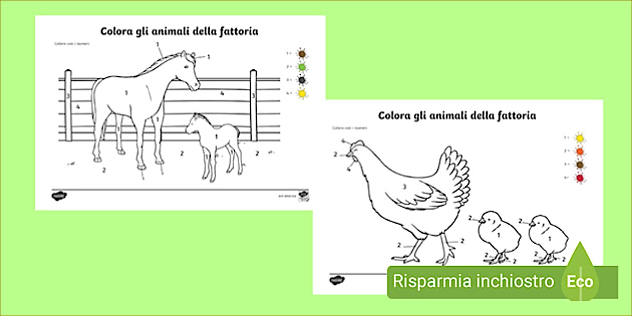 Colora gli animali della fattoria con i numeri - Twinkl