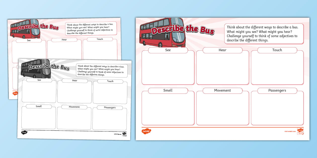 Bus Adjectives Worksheet - Twinkl English (teacher made)