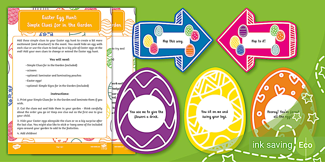 Easter Egg Hunt: Simple Clues for in the Garden - Twinkl