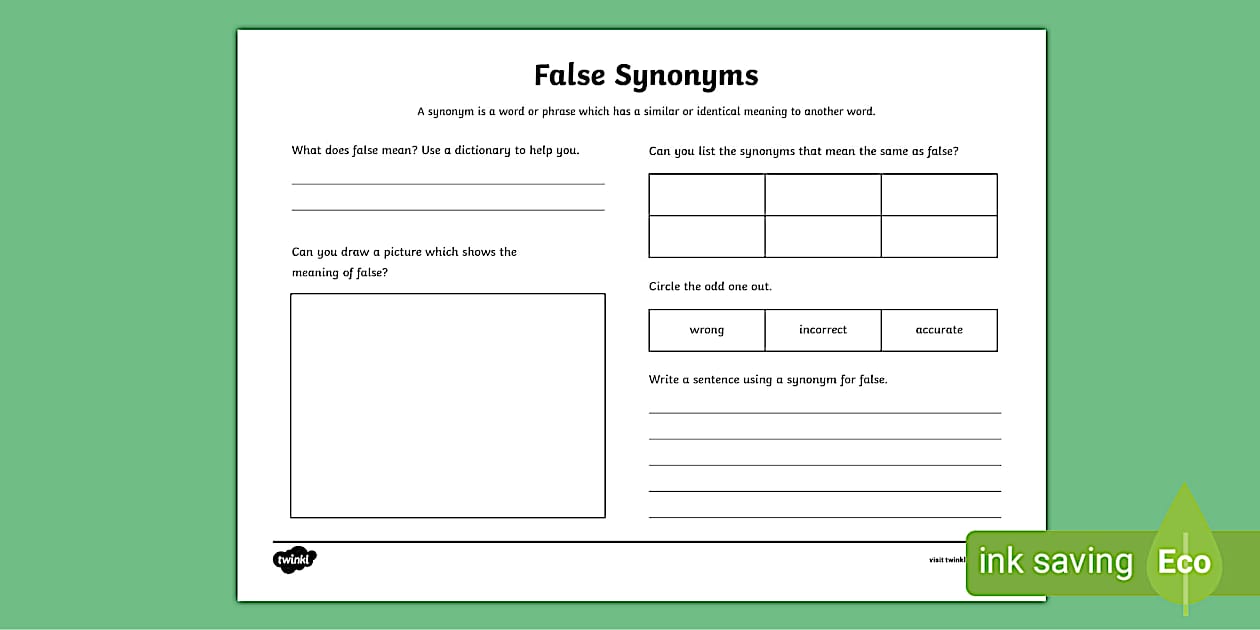 False Synonyms Worksheet