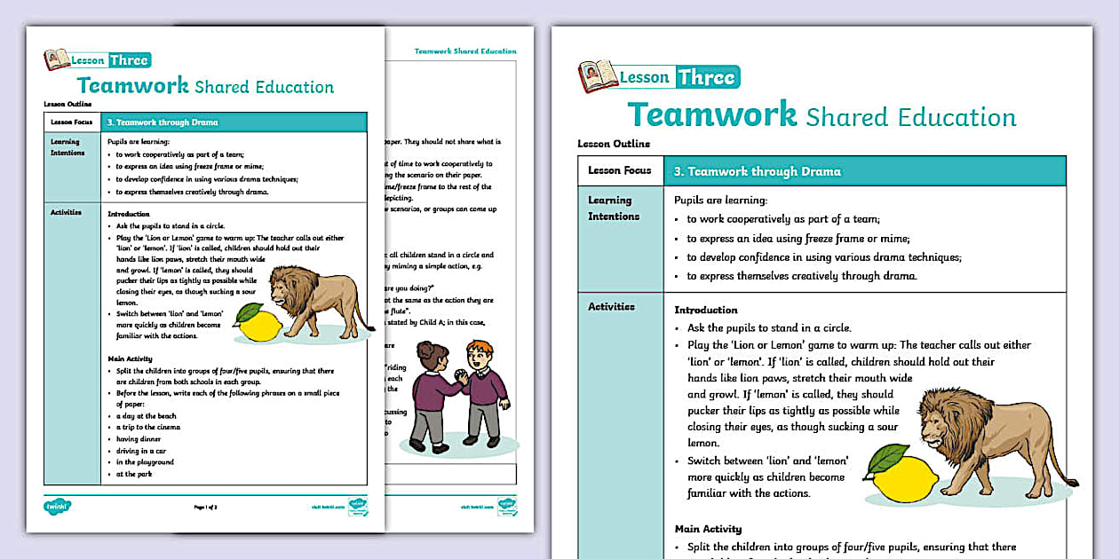 Teamwork Shared Education Lesson Plan 3: Drama - Twinkl