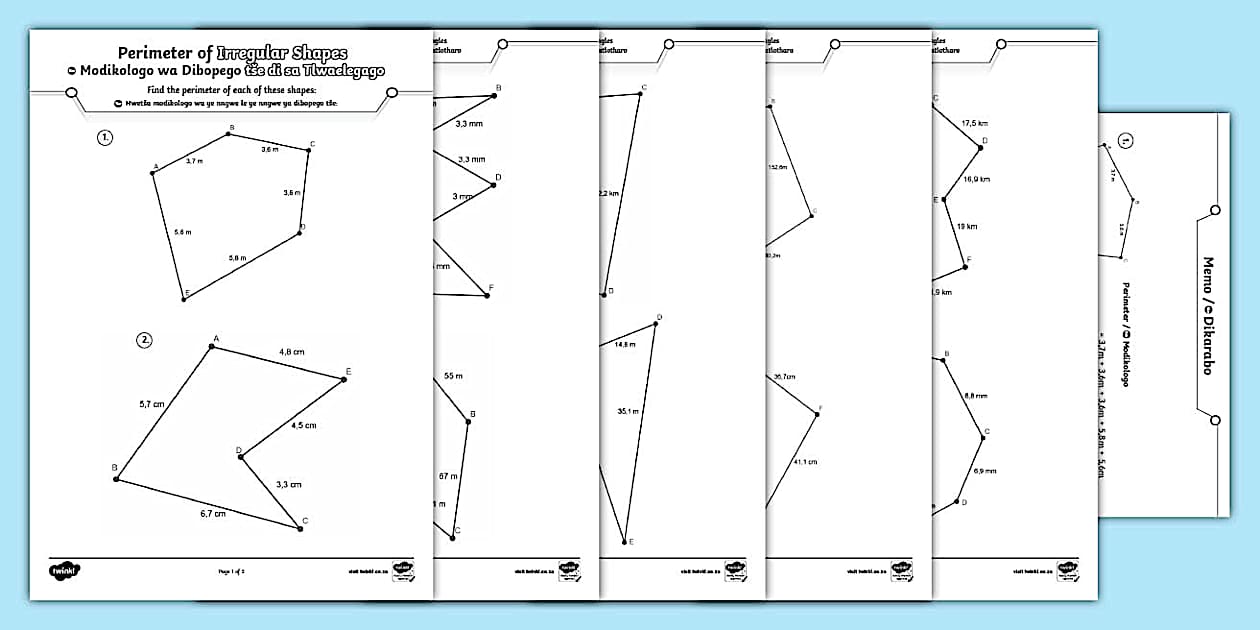 Perimeter of Irregular Shapes Activity Sheet : Sepedi