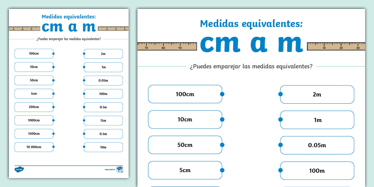 Ficha de actividad: Emparejar centímetros con metros