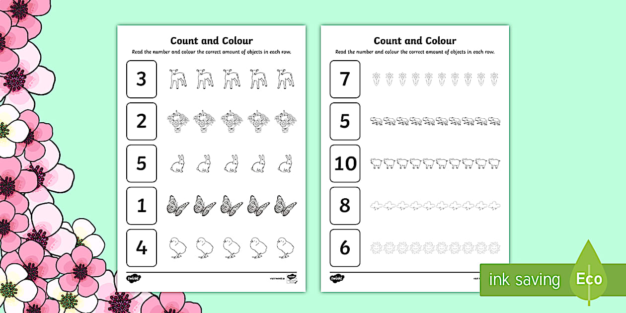 Spring Aistear Count and Colour Worksheet (Teacher-Made)