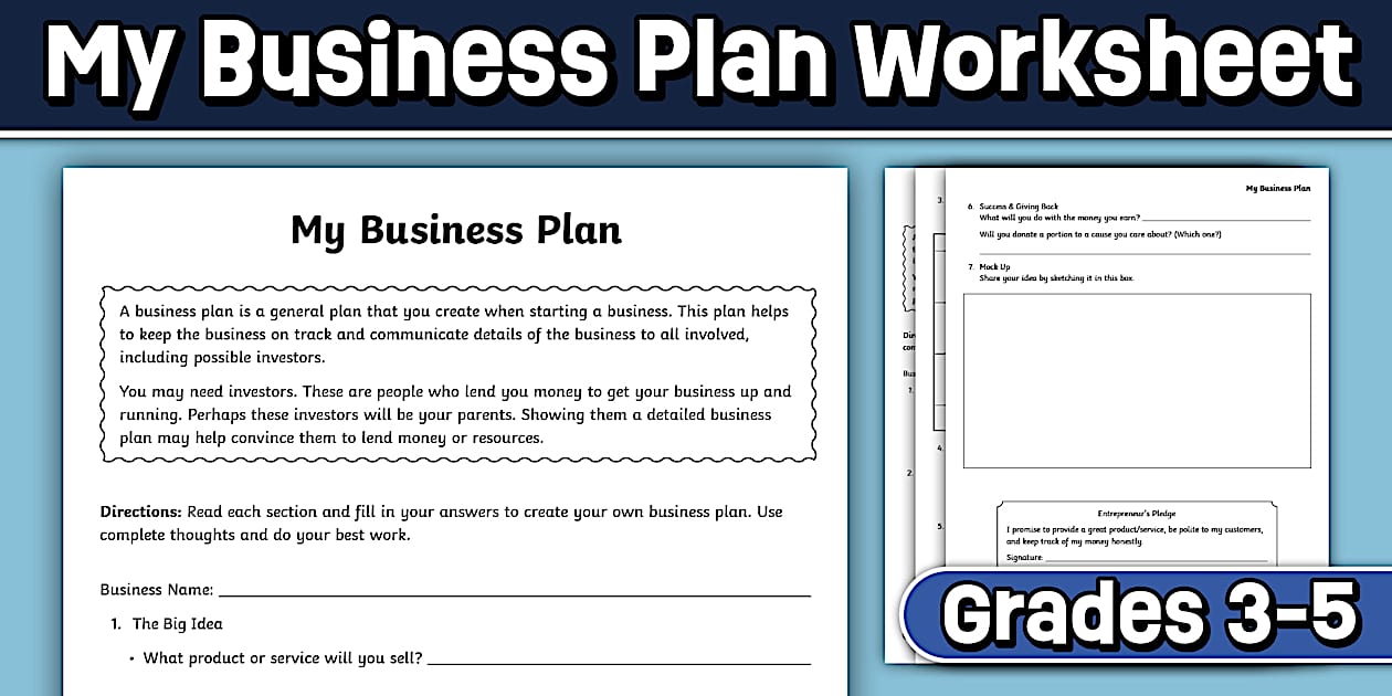 My Business Plan Worksheet for 3rd-5th Grade