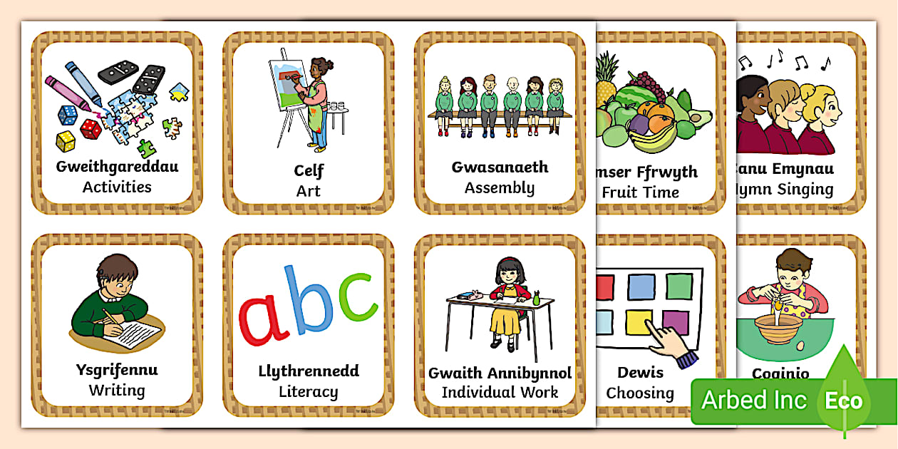 Neutral Themed Bilingual Visual Timetable Welsh/English