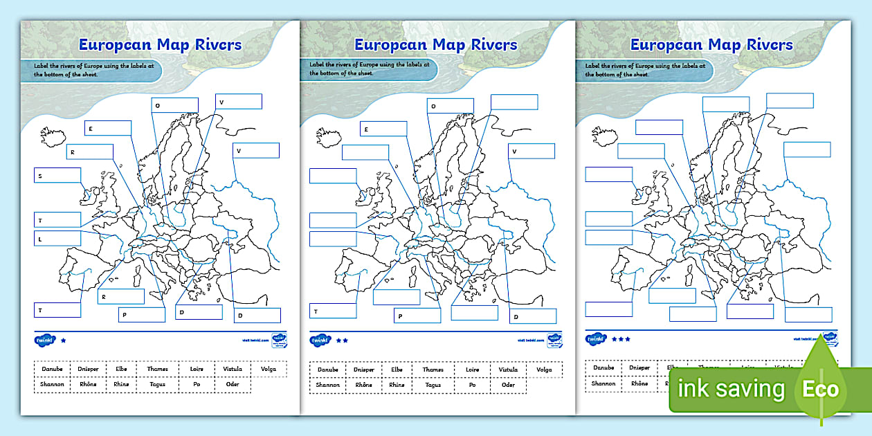 European Rivers Labelling Activity - Twinkl - Geography