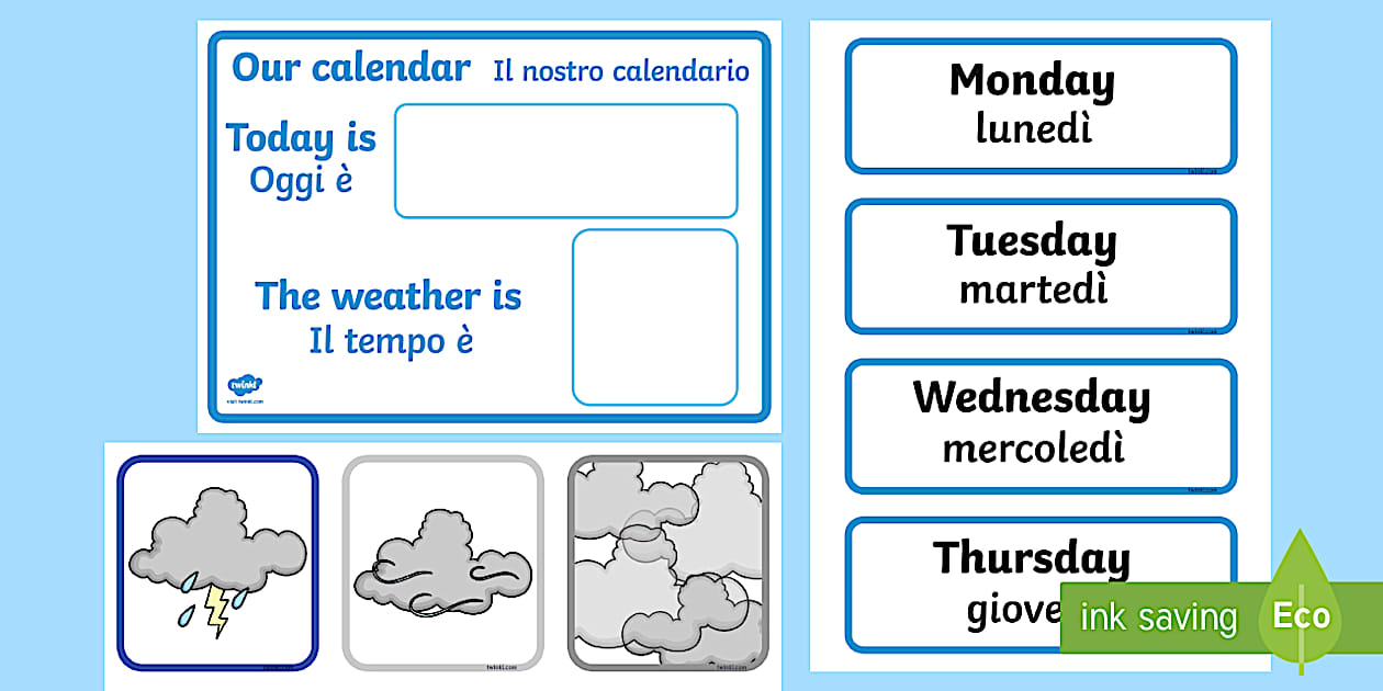 Weather Calendar Weather Chart English/Italian - Twinkl