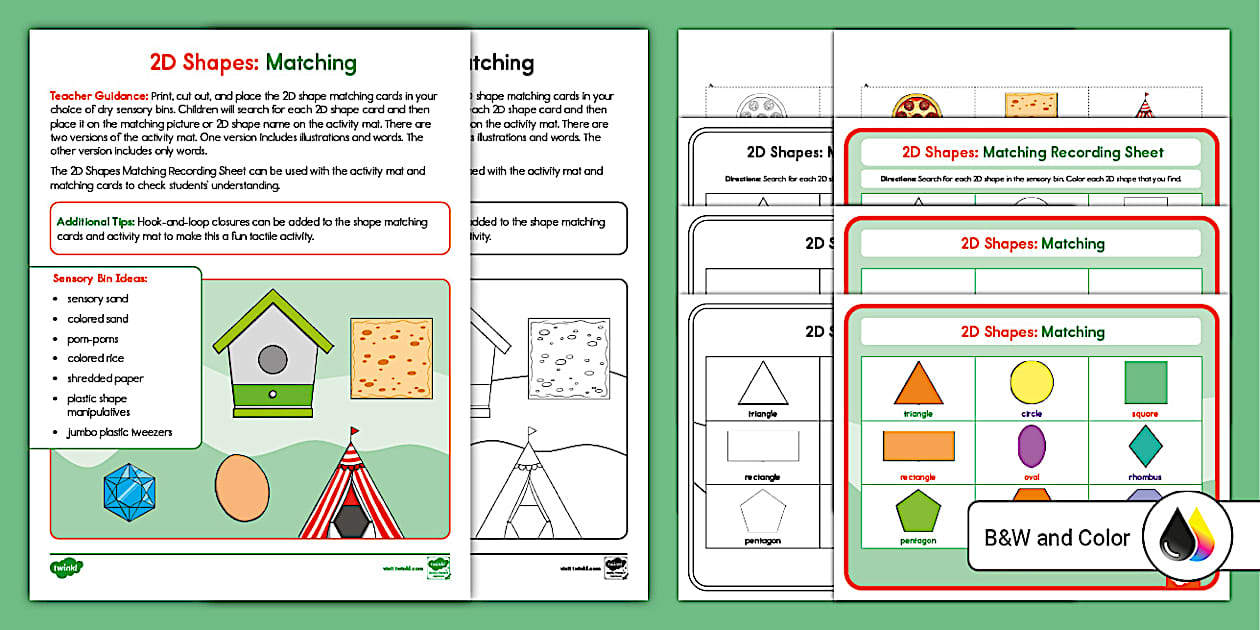2D Shapes Sensory Bin Differentiated Matching Activity Mats