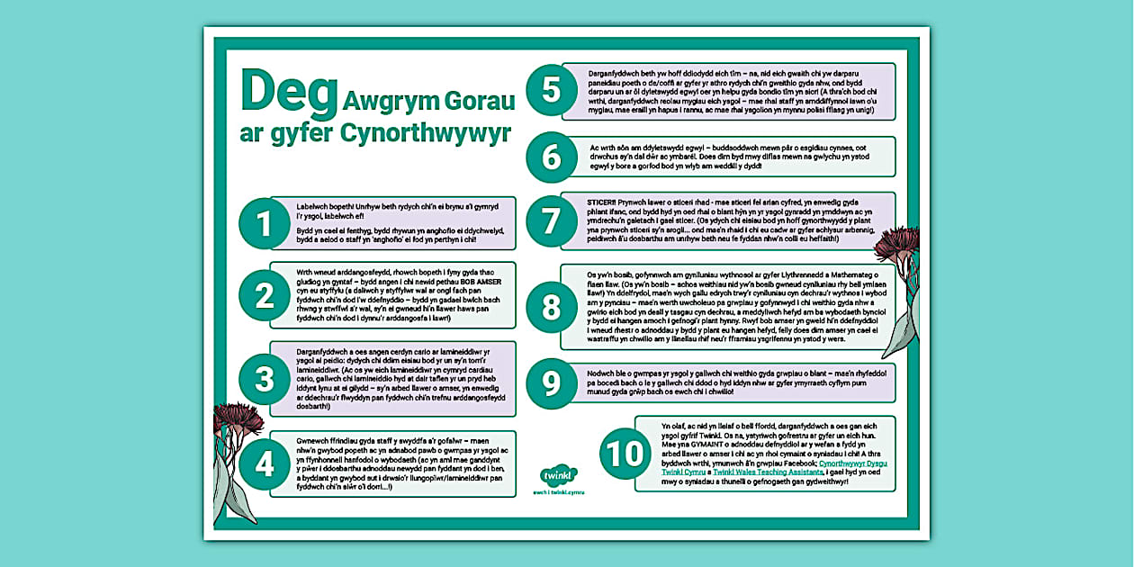 Deg Awgrym Gorau ar gyfer Cynorthwywyr (teacher made)