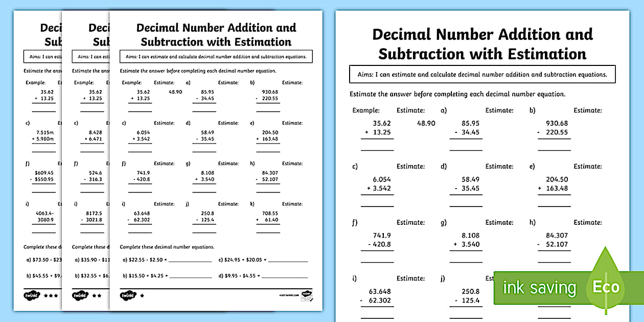 Estimating with Decimals Worksheets | Decimals | Maths
