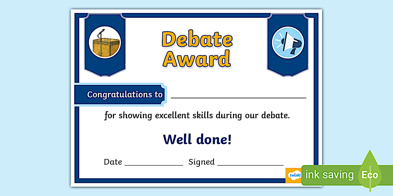 Debate Award Certificate - Twinkl - KS2 - Twinkl