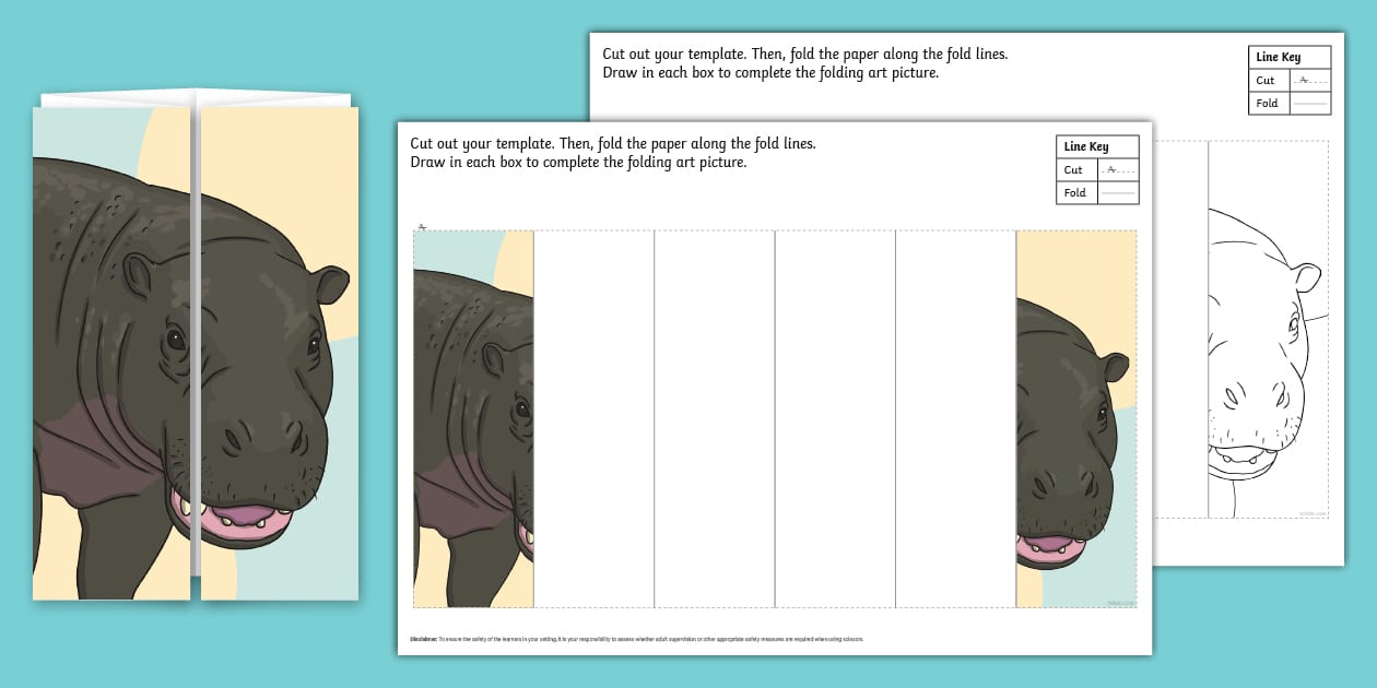 Hippo Folding Art Template - Twinkl Artwork (Teacher-Made)