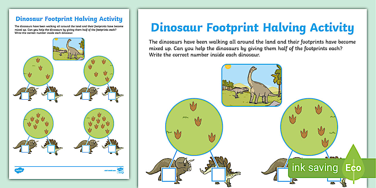 👉 Dinosaur Footprint Halving Activity - Twinkl