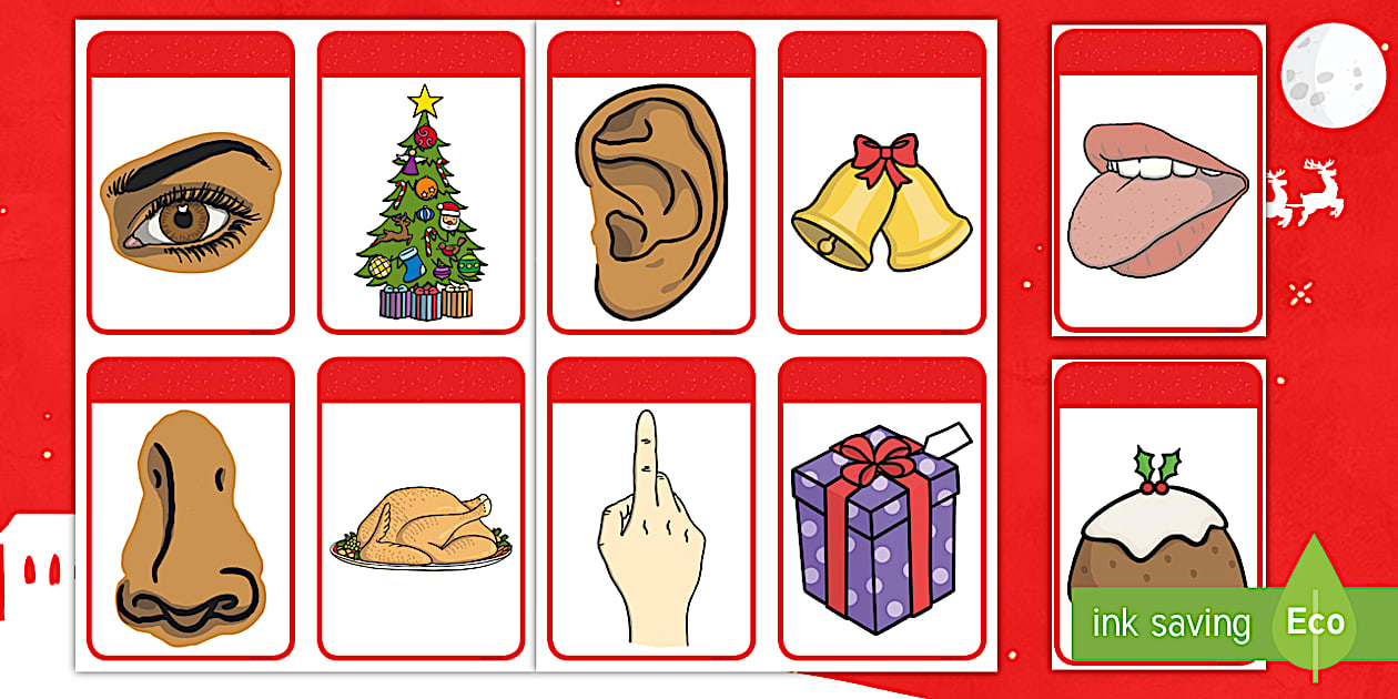 Five Senses Christmas Matching Cards English/Mandarin Chinese