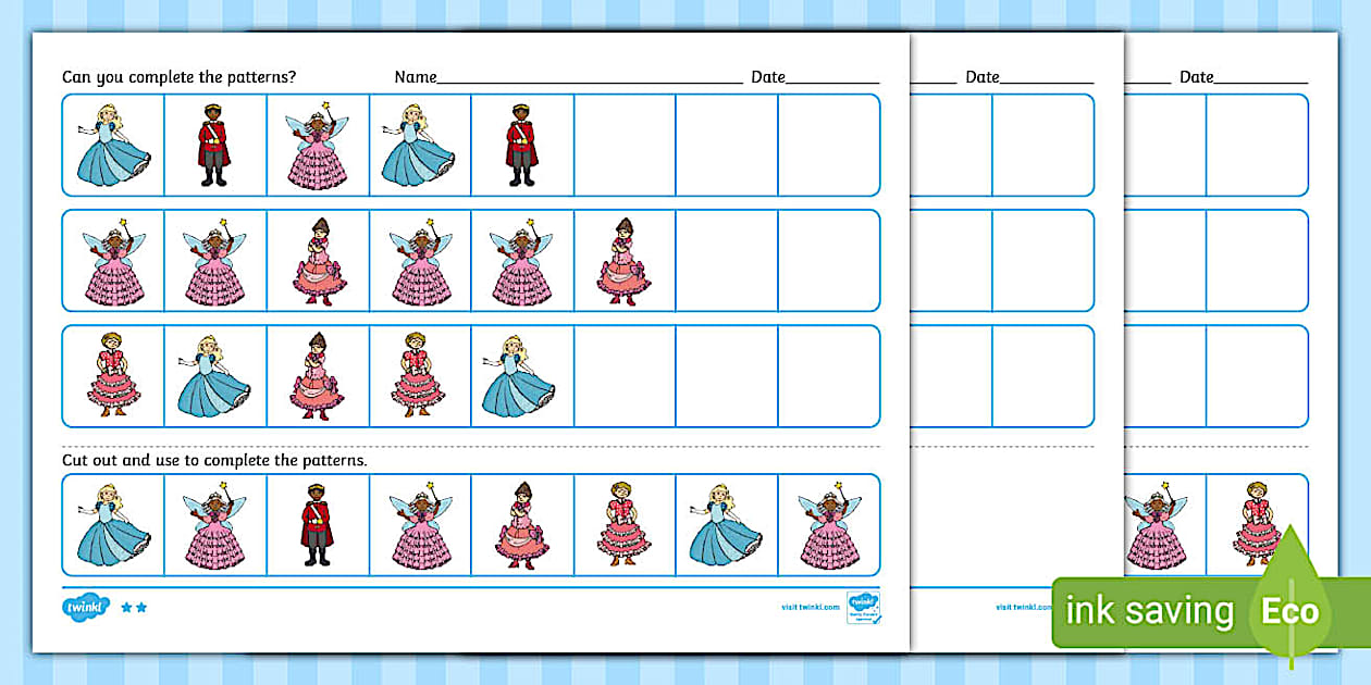 Cinderella Complete the pattern worksheets - Twinkl
