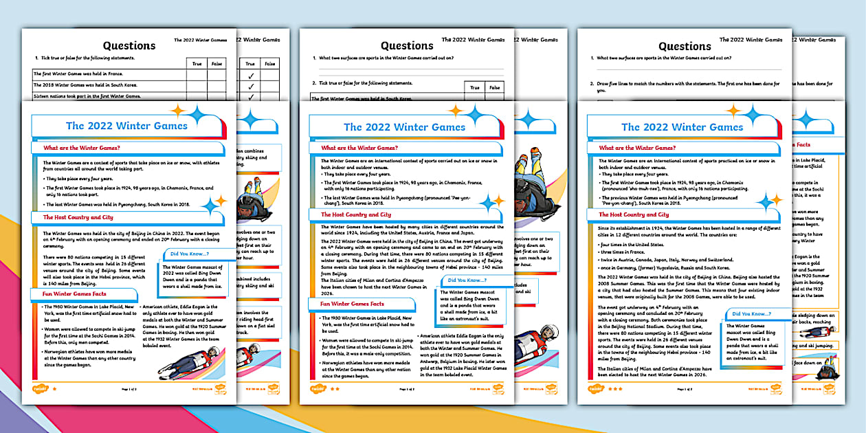 LKS2 Winter Olympics 2022 Differentiated Reading Comprehension Activity
