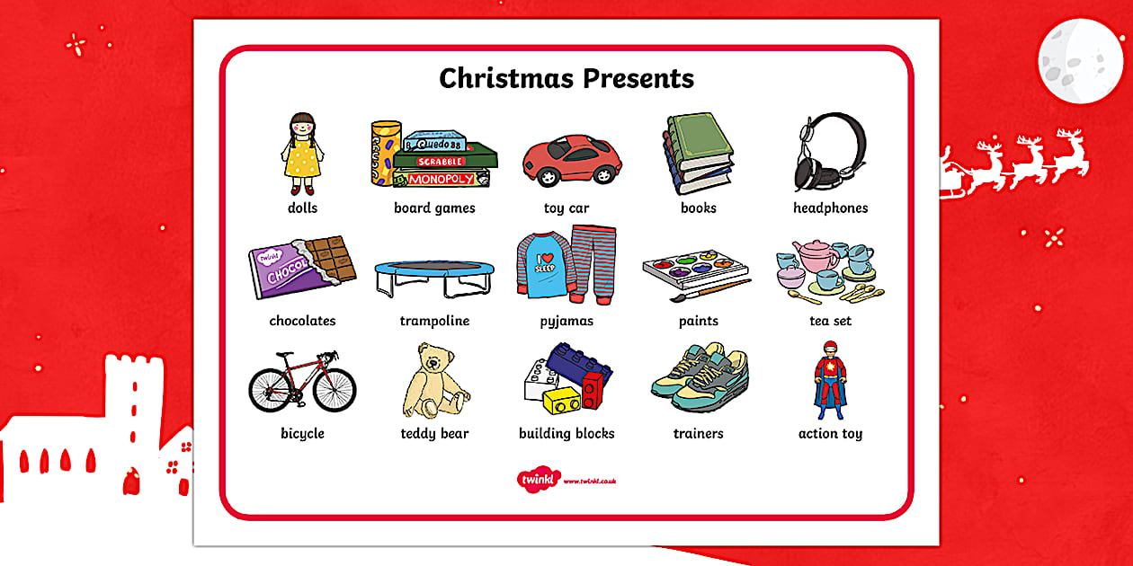 Editable Christmas Presents Word Mat - Twinkl