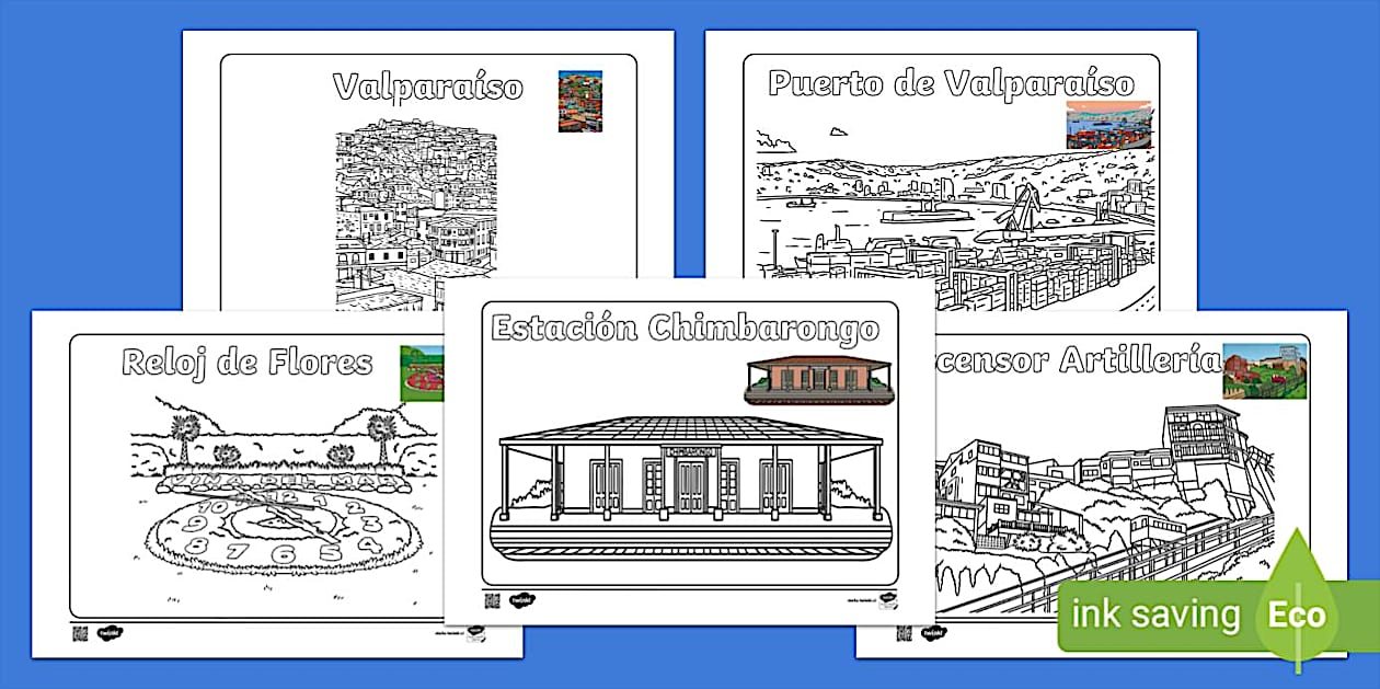 Hojas para colorear: Lugares de Chile Zona Centro - Twinkl