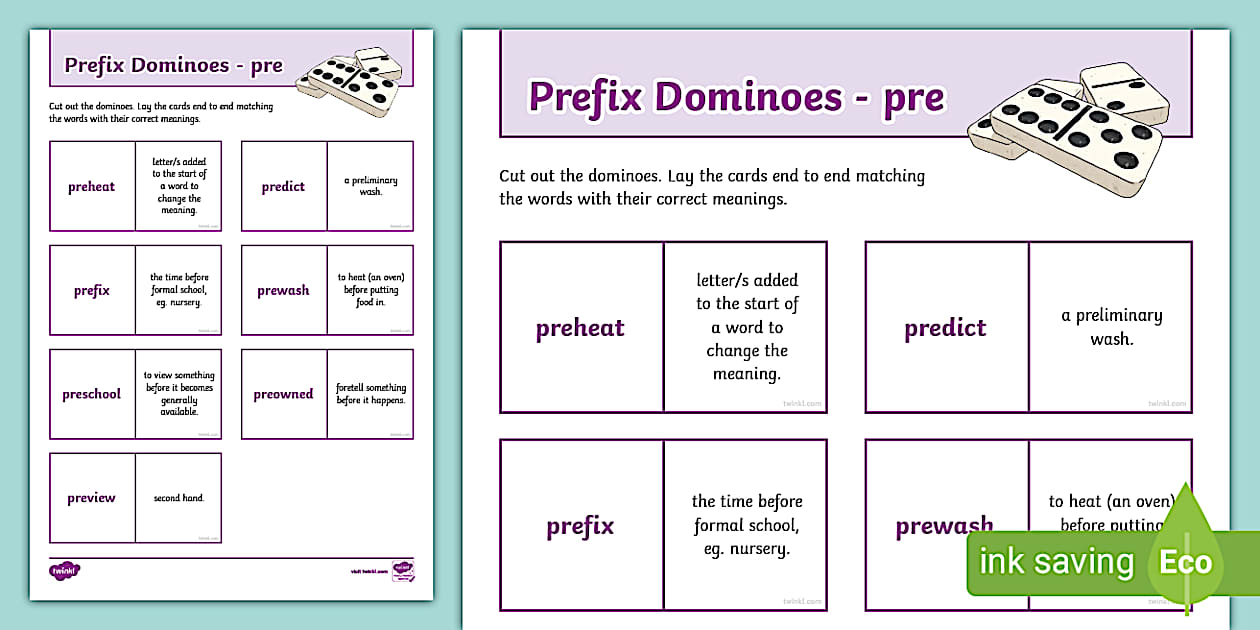 Prefix Dominoes - pre (professor feito) - Twinkl