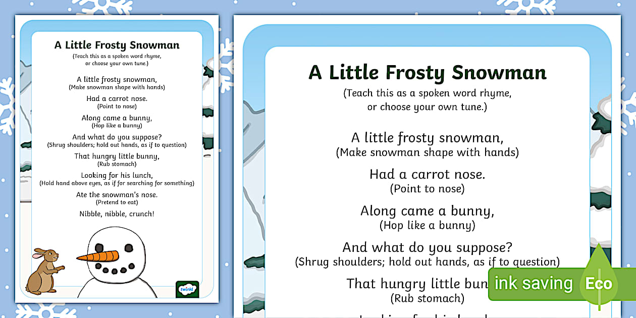 A Little Frosty Snowman Action Rhyme | Twinkl (Teacher-Made)