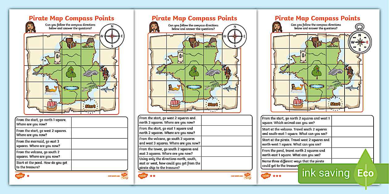 Pirate Treasure Map Compass Points - KS1 - Geography