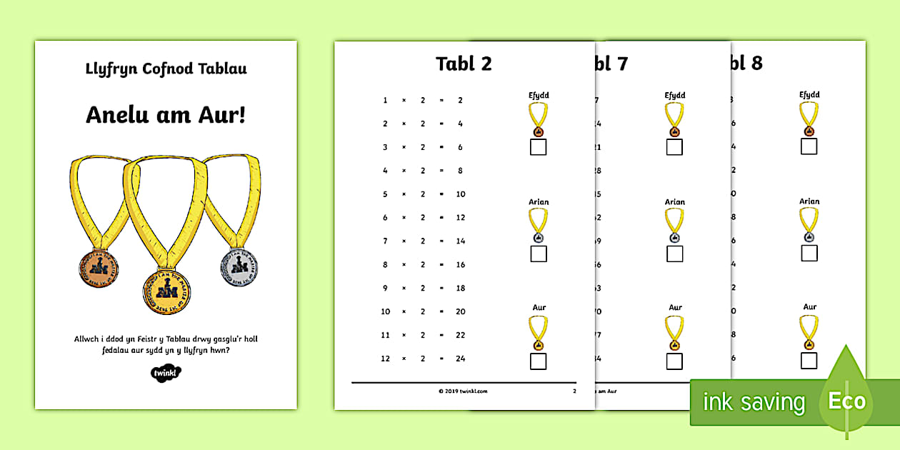 Llyfryn Cofnod Tablau Anelu am Aur (Hecho por educadores)