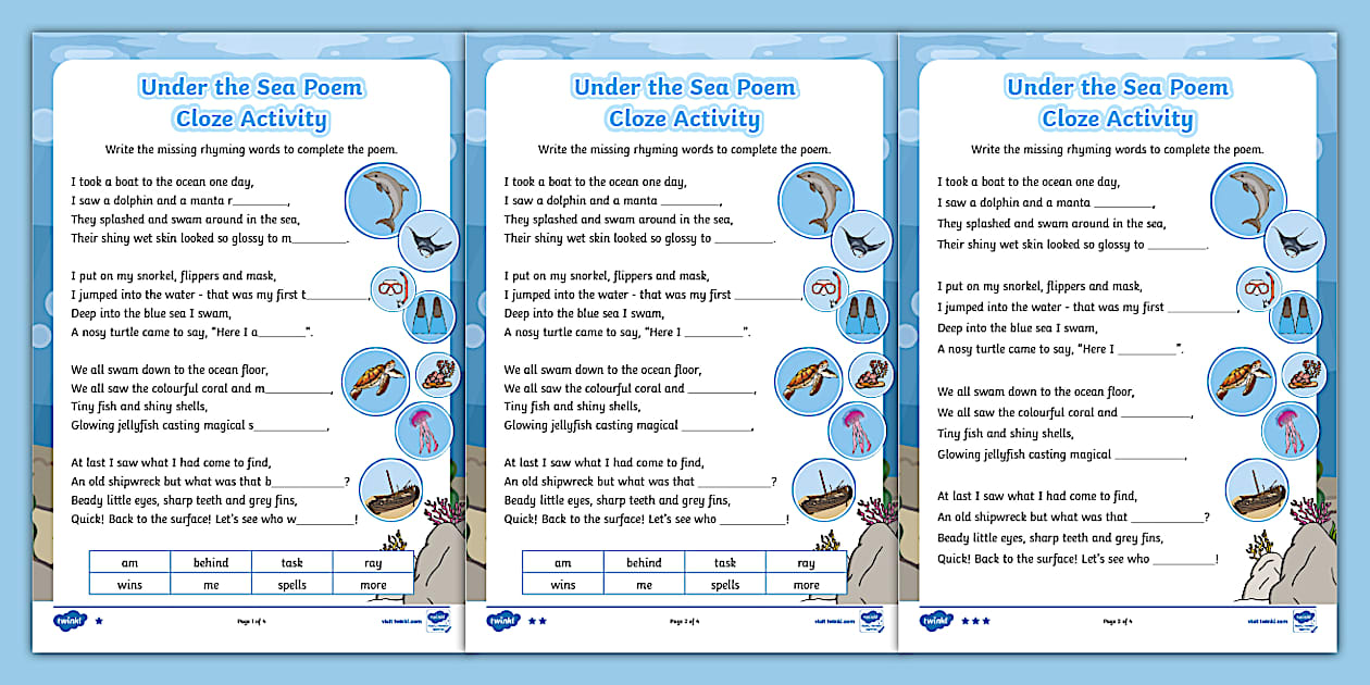 Under the Sea Poem - Cloze Activity - Poetry