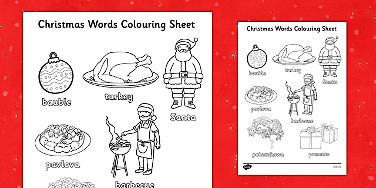 Christmas Words Colouring Sheets NZ