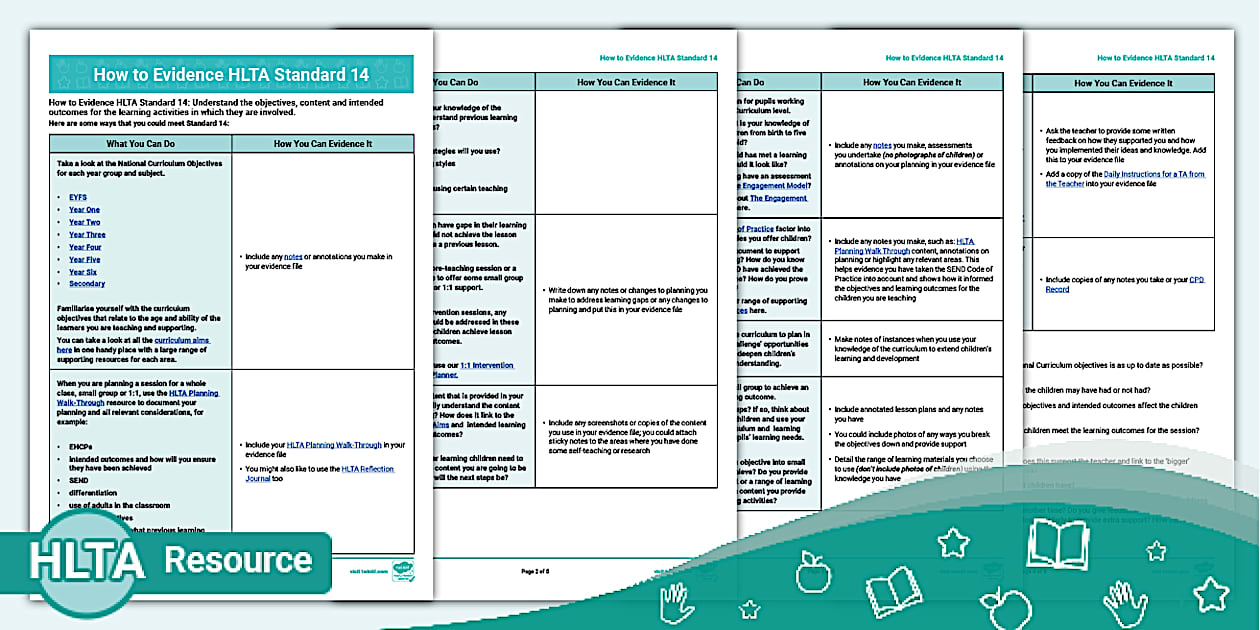 How to Evidence HLTA Standard 14 (teacher made) - Twinkl