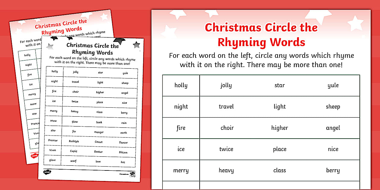 Christmas Circle the Rhyming Words Worksheet (teacher made)