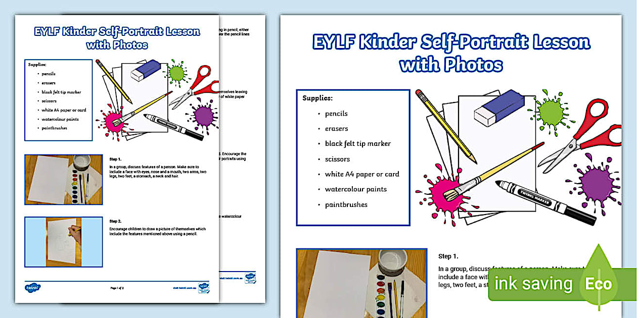 Kindergarten self portrait lesson plan resource pack.