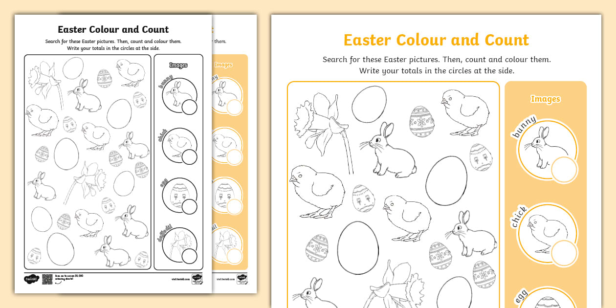 👉 Easter Find, Colour and Count Worksheet (teacher made)