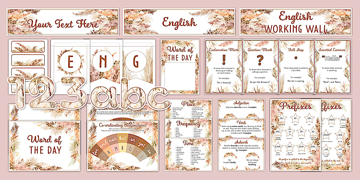 Boho Neutral Themed English KS2 Working Wall Set Up Pack