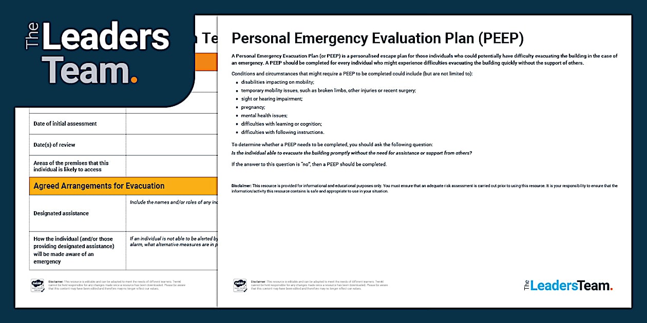 Template: Personal Emergency Evacuation Plan (PEEP) - Twinkl