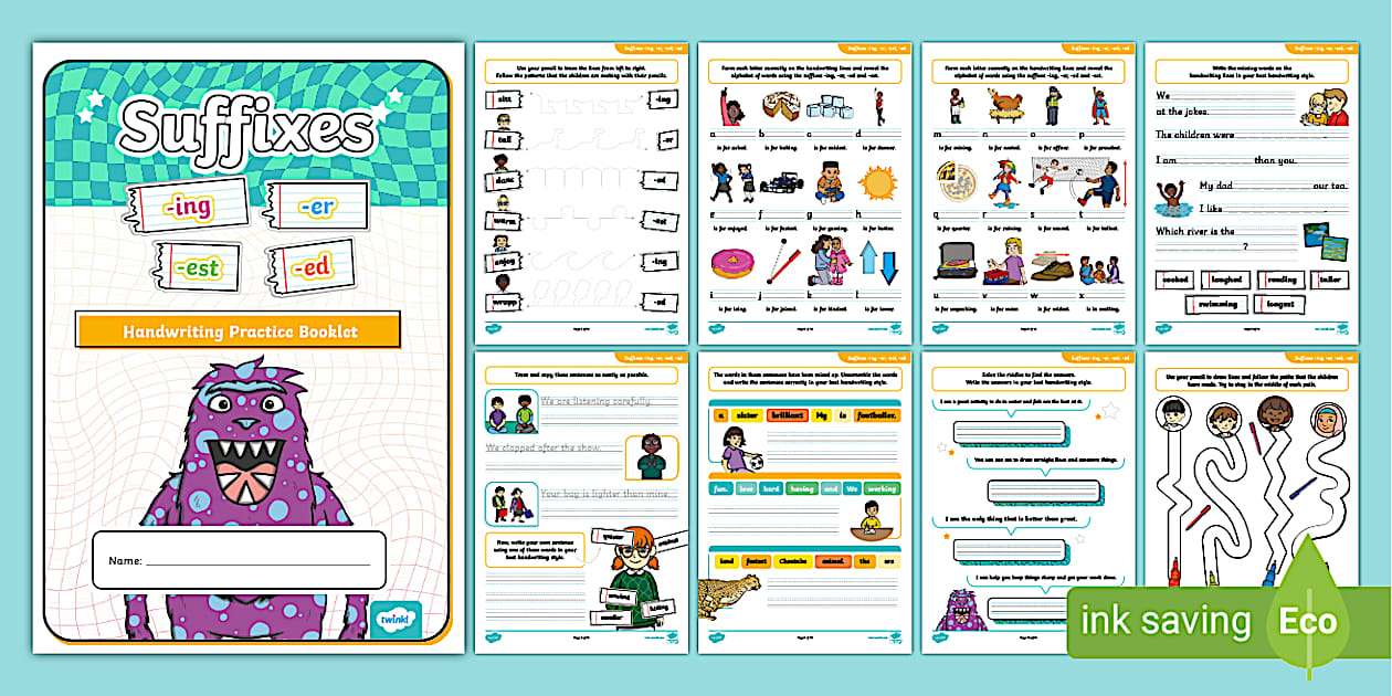 KS1 Suffixes Handwriting Practice Booklet (teacher made)