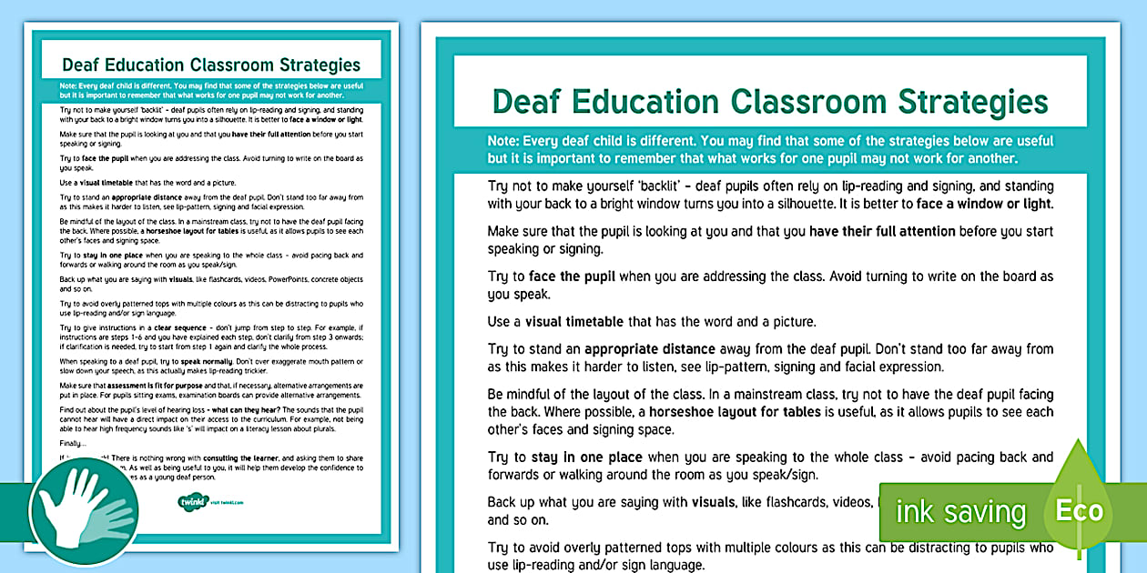Deaf Education Support Strategies Display Poster - Twinkl