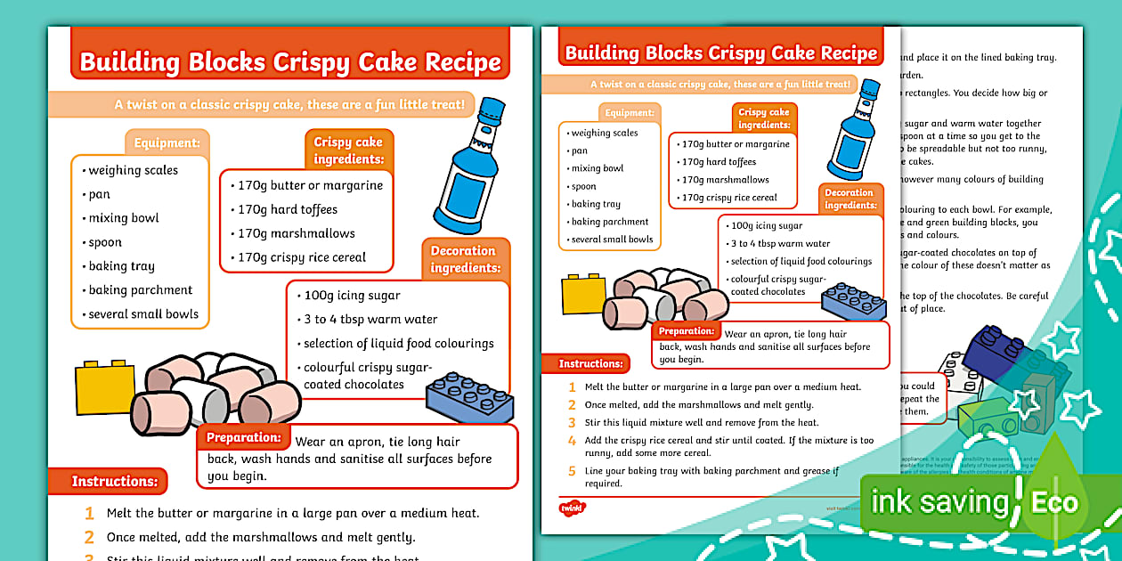 Building Blocks Crispy Cakes Recipe (Teacher-Made) - Twinkl