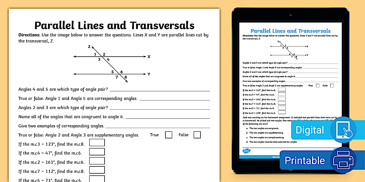 Eighth Grade Parallel Lines and Transversals Worksheet Eighth Grade Parallel Lines and Transversals Worksheet