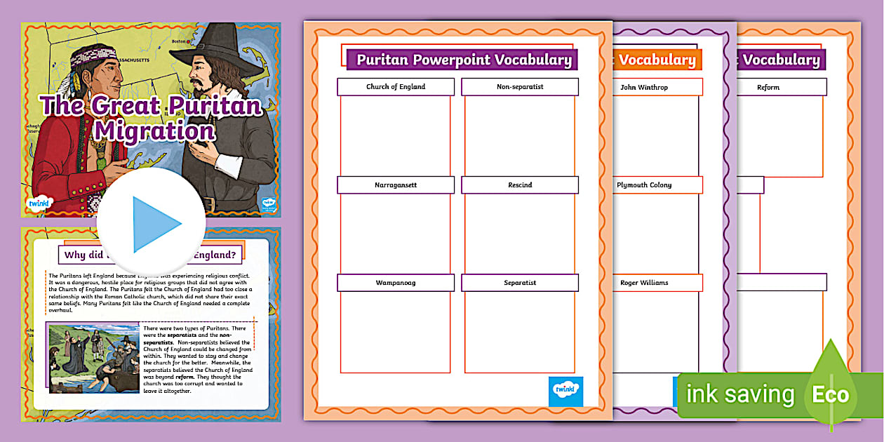 All About the Puritans PowerPoint - Grades 4-6 - Twinkl