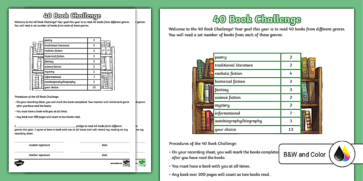 40 Book Challenge Contract | Literacy Month | Twinkl USA