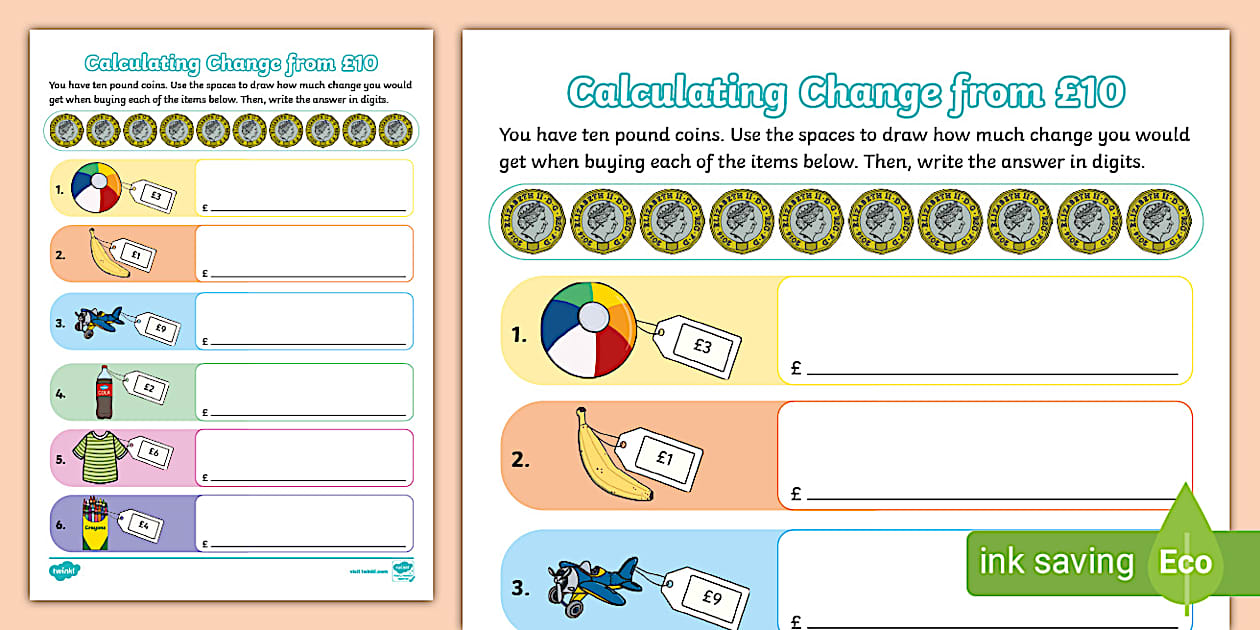👉 Change from £10 Activity Sheet (teacher made) - Twinkl