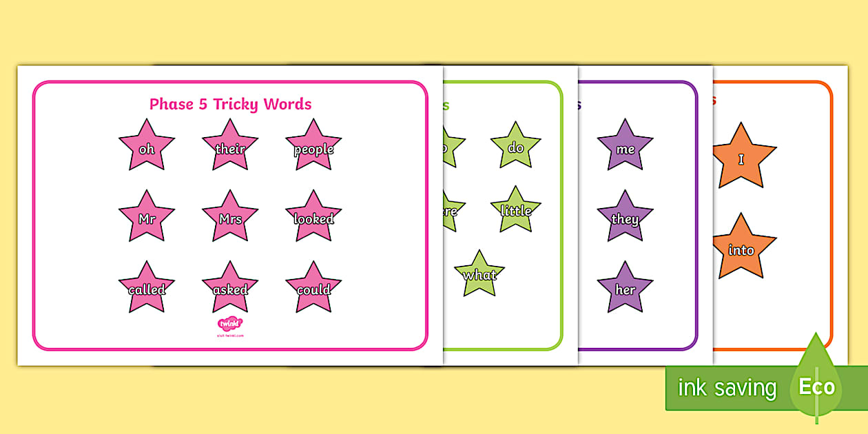 Precursive Phase 2 to 5 Tricky Words on Stars Word Mats