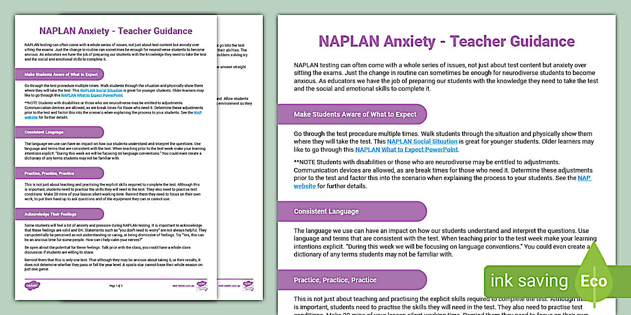NAPLAN Dealing with Student Anxiety- Teacher Guidance