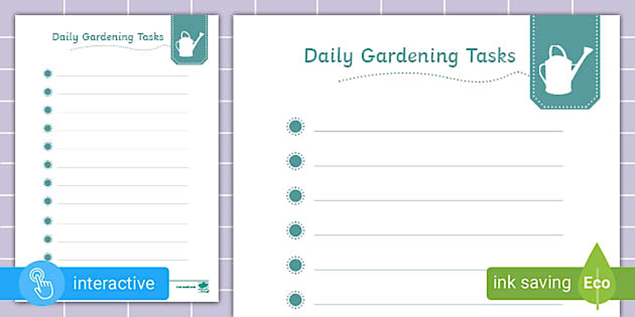 Daily Gardening Tasks Planner Insert | Twinkl Busy Bees