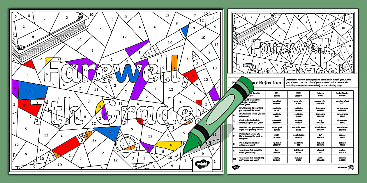 Seventh Grade End of Year Reflection Coloring Sheet - Twinkl