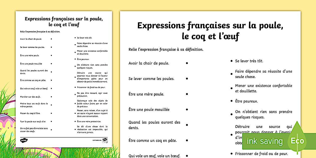 Fiche de vocabulaire : les expressions françaises sur la poule, le coq et