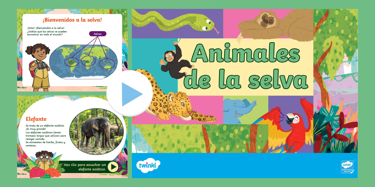 PowerPoint: animales de la selva y sus sonidos - Twinkl