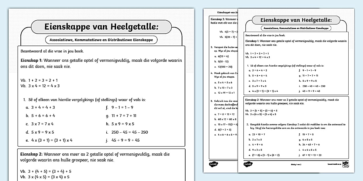 Eienskappe van Heelgetalle: Assosiatiewe, Kommutatiewe en Distributiewe