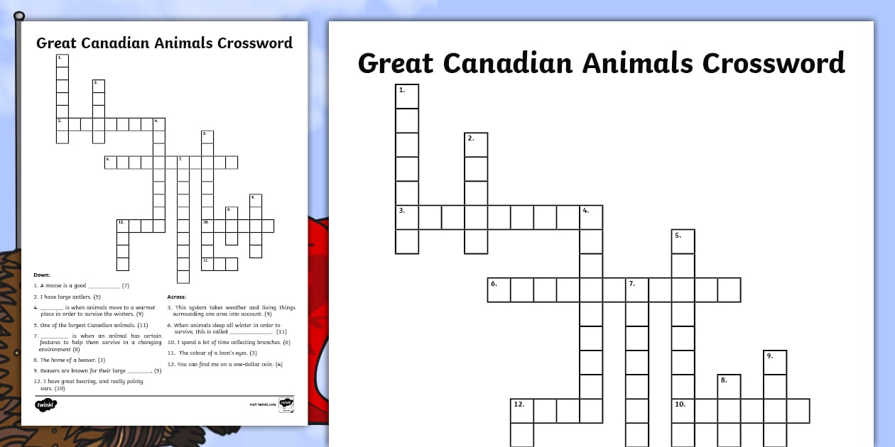 Great Canadian Animals Crossword (teacher made) - Twinkl